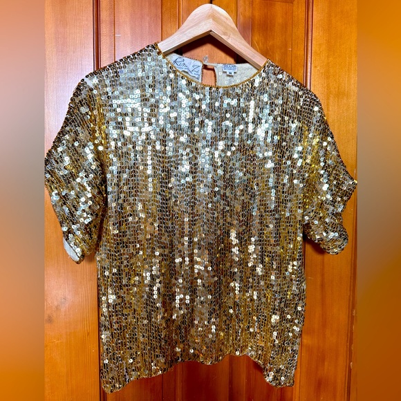 Tops | Vintage Gold Rina Z Sequin Top Medium | Poshmark